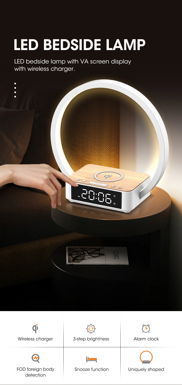 Popular Design 3 In 1 Alarm Clock Wireless Charger Smart Bedside Table ...