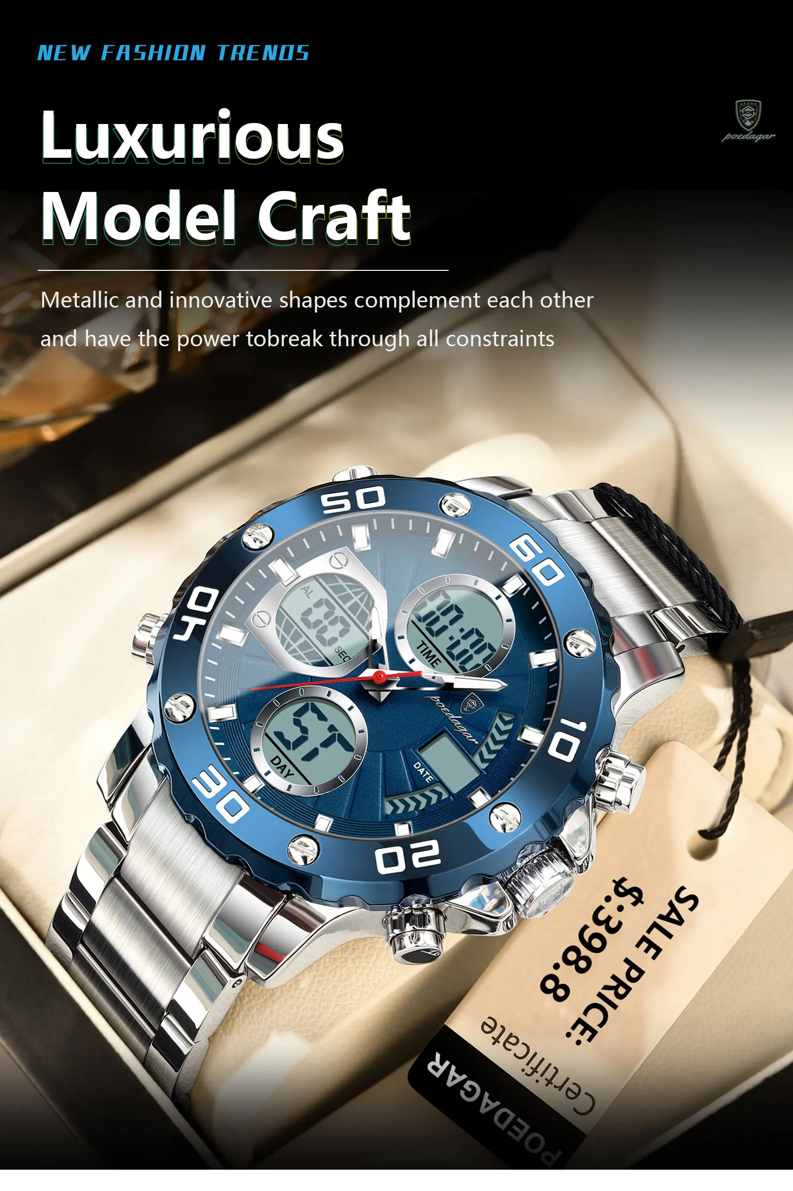 Poedagar Men's Digital Watch - Waterproof & Luminous