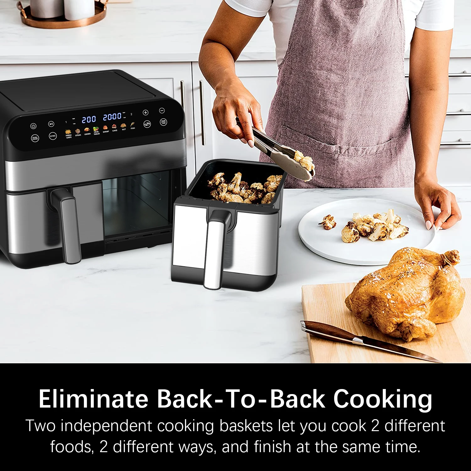 Hot Sale Double Air Fryer With Dual Basket 8l 9l 10l Two Dual Zone 2 ...