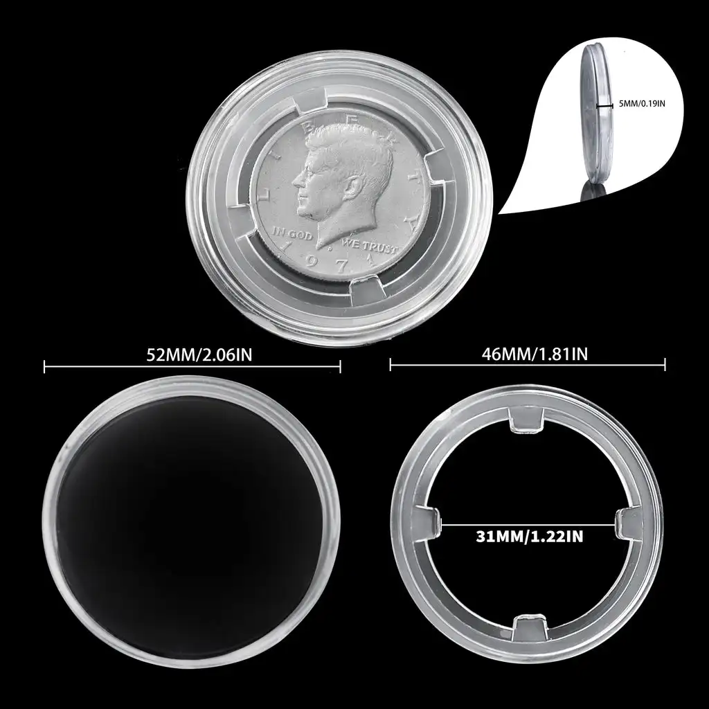 46MM Transparent Coin Acrylic Holders with EVA Foam Gasket