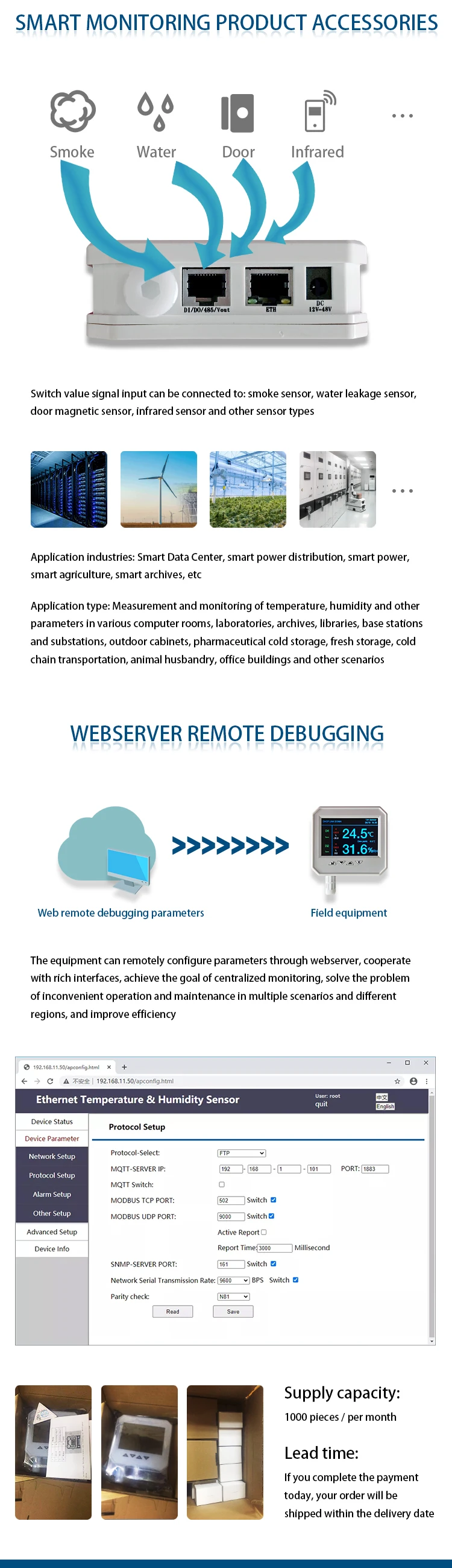Ether Network Temperature And Humidity Sensor With Lcd Display Modbus ...