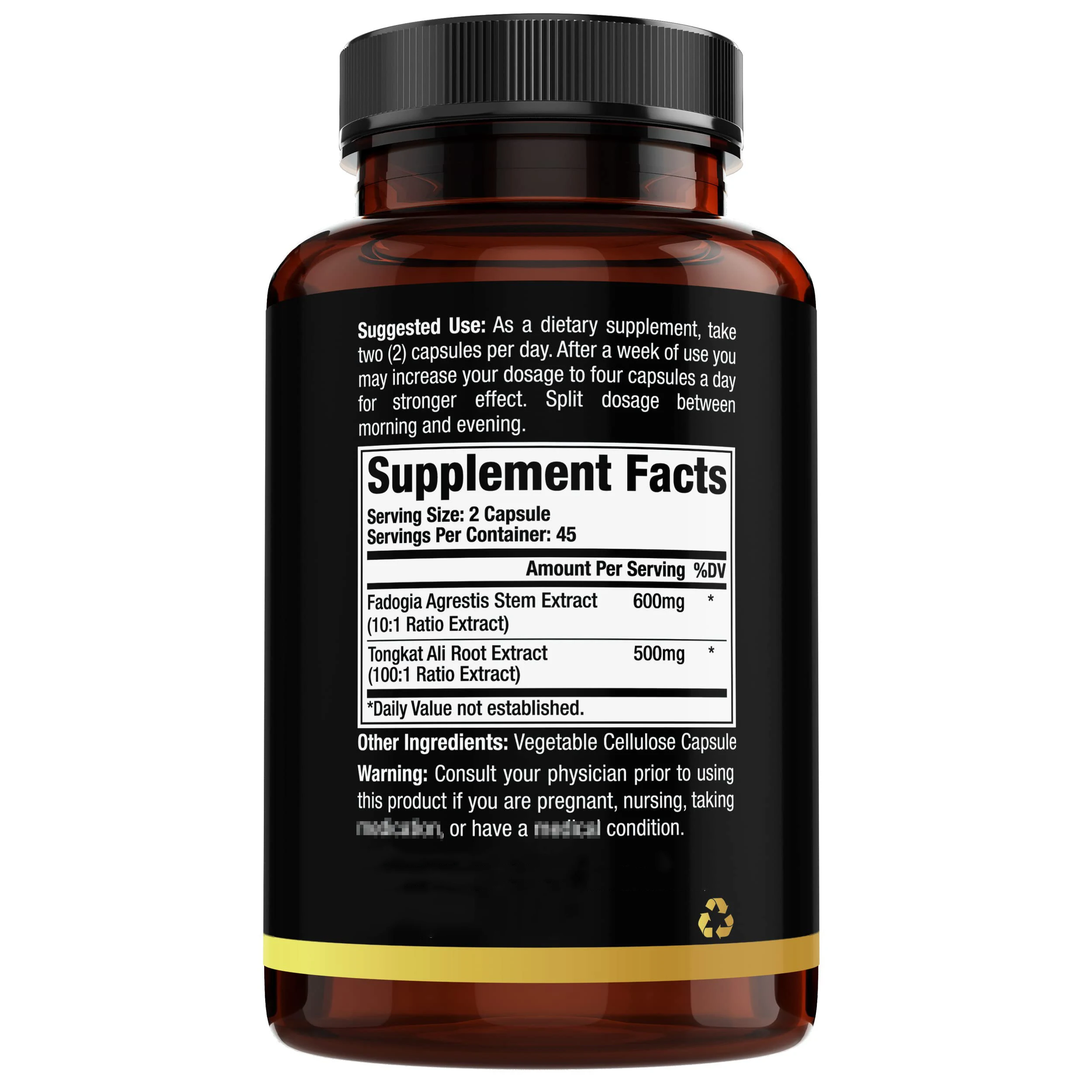 Pure Tongkat Ali &fadogia Agrestis Stem Extract Capsules For Men Energy ...