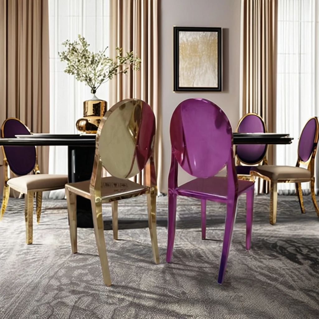 Luxury Gold Purple Ghost Chair Modern Stainless Steel Banquet Wedding ...