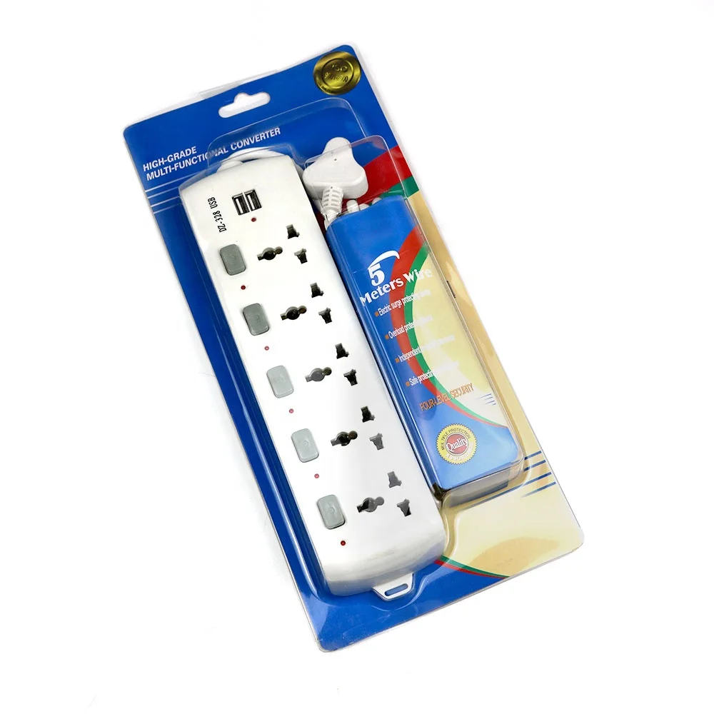 5 Outlet Universal Electrical Multi Socket Extention Cord Sockets Power ...