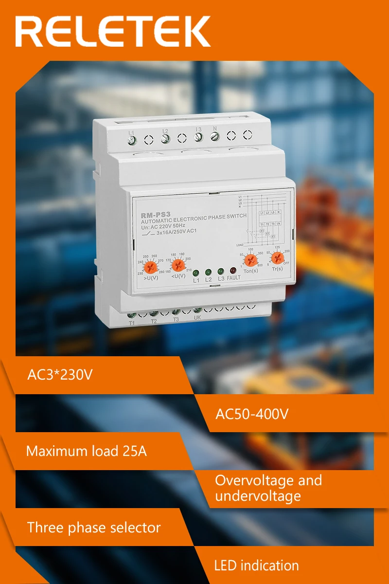 RELETEK Auto Phase Selector Switch RM-PS3 - High Power Protection