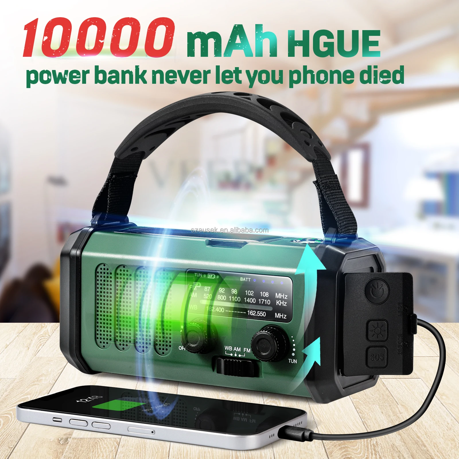 10000mah Power Bank Solar Crank Dynamo Portable Weather Radio With Am ...