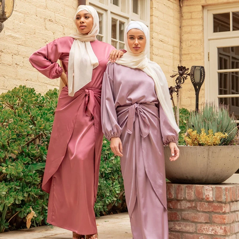 Muslim Abaya Trendy Twist Mixed Berry Wrap Three Piece Top Skirt Set ...
