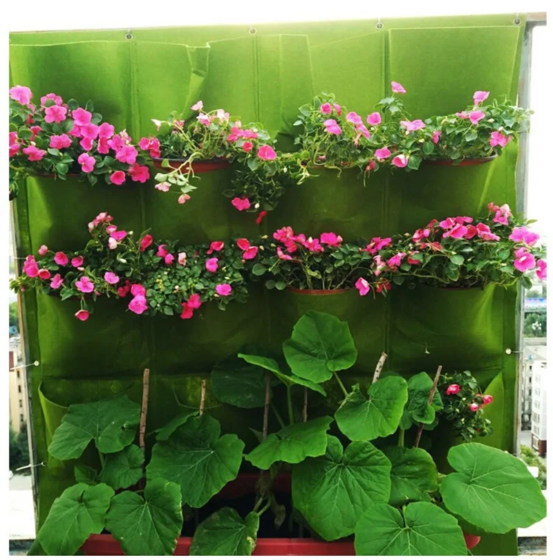 50x50cm Flat Bottom Vertical Fabric Pots 9 Pockets Wall Mounted Planter ...