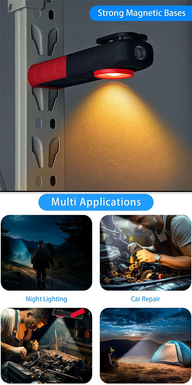 500 Lumens Rechargeable Magnetic LED Work Light with Clip| Alibaba.com