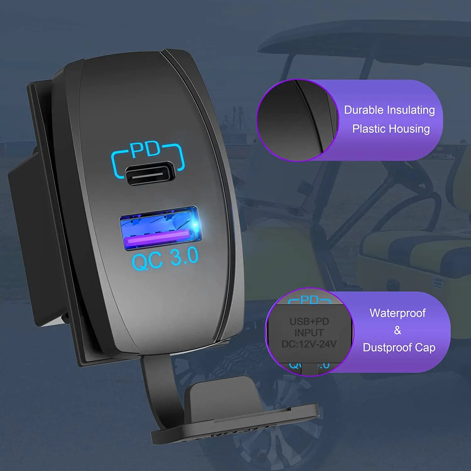 Car Rocker Switch Charger 4.2a Dual Usb Charger Pd And Qc3.0 Port 12/24 ...