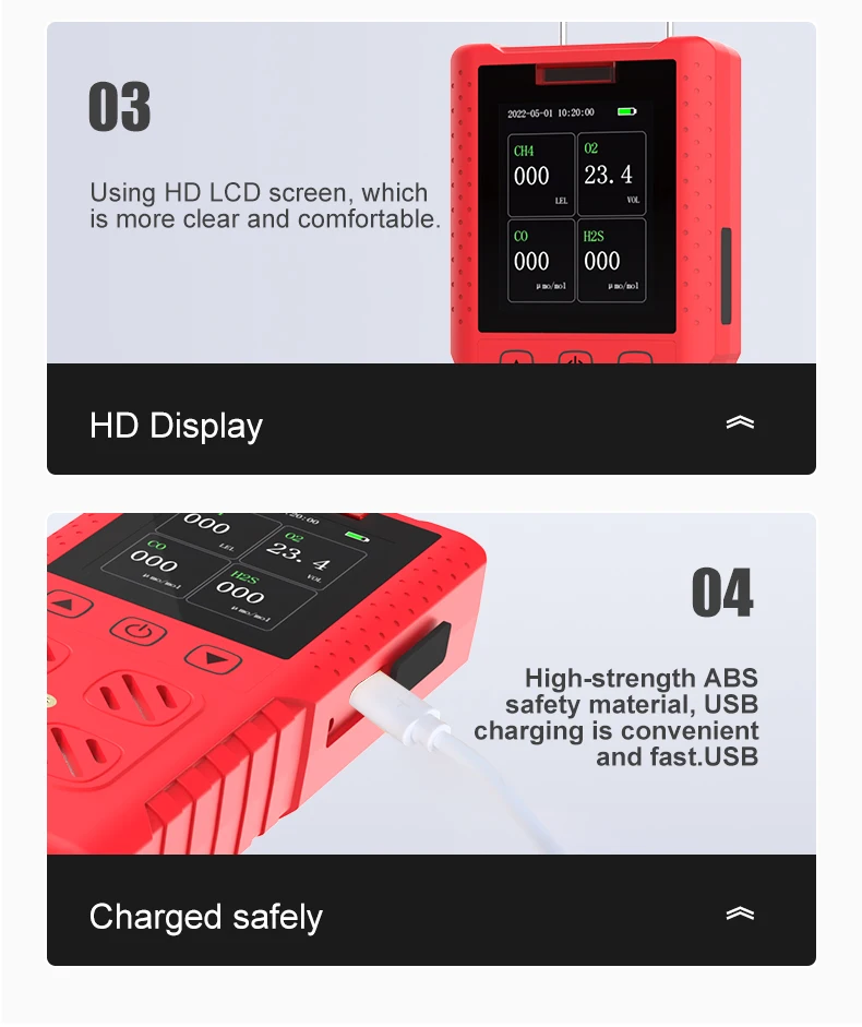RTTPP DR850 COMB / O2 / CO / H2S Portable 4-in-1 Gas Detector Diffused ...