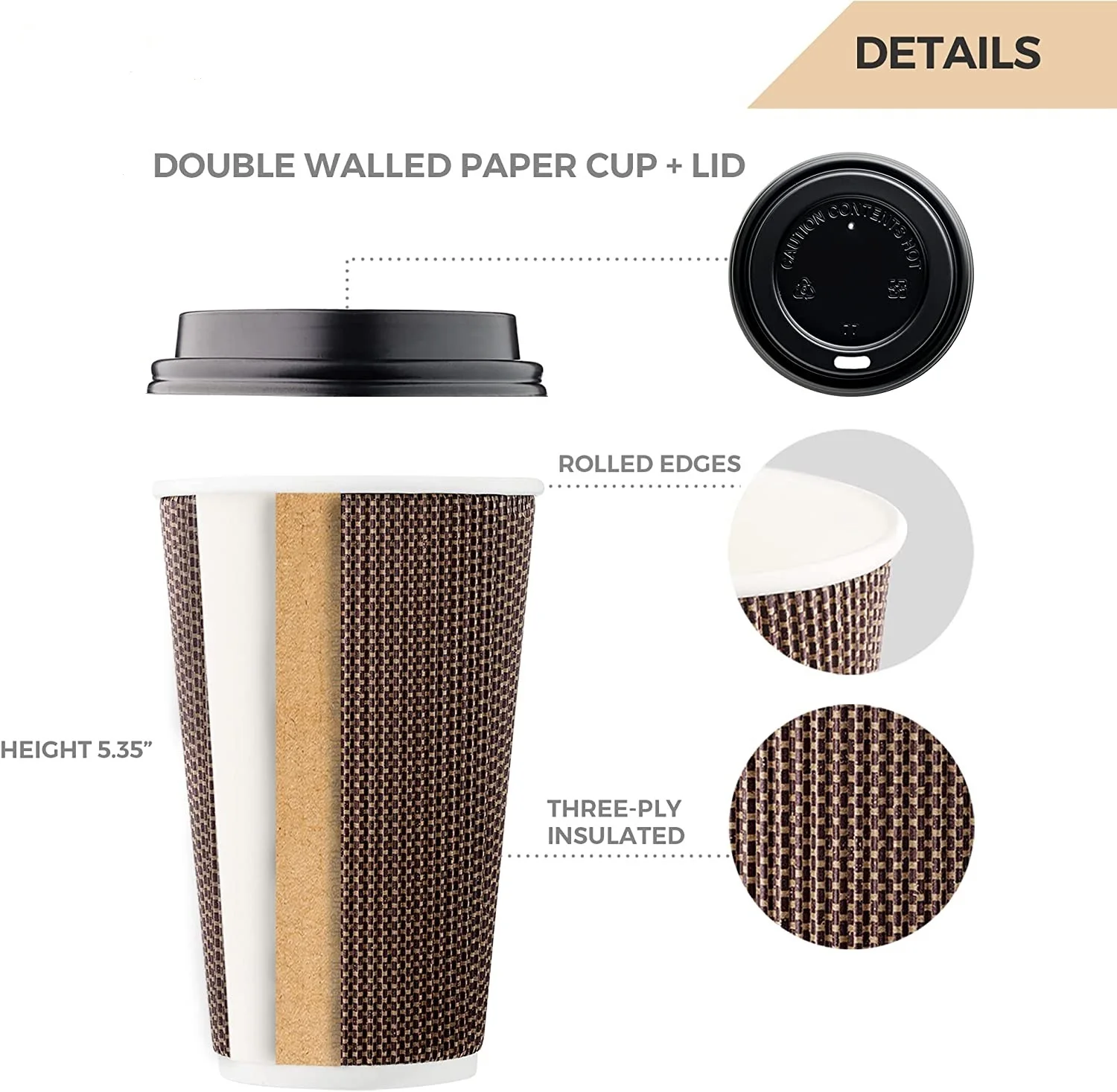 12oz Double Ripple Wall Recyclable Print Lid Paper Coffee Cup With ...