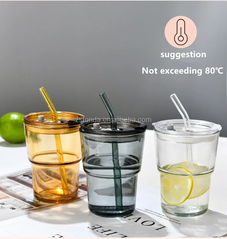 Leak-Proof Glass Tumbler Cup 15 oz - Reusable Smoothie Mugs with Lid ...