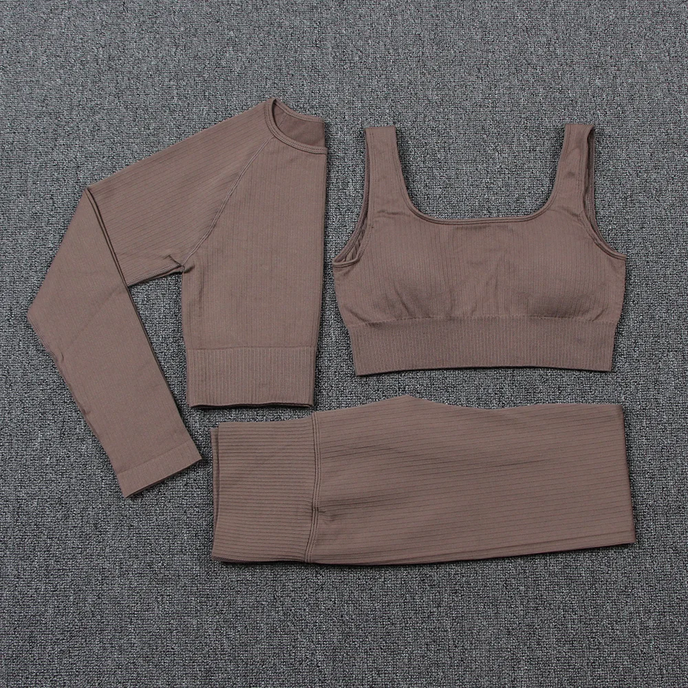 Workout Activ Wear Ribbed Yoga Seamless Clothing Women Gym Crop Top Two 2 Piece Fitness Sports ...