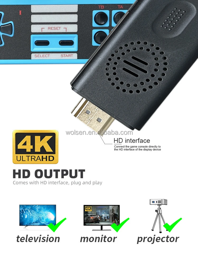 8 Bit HD Mini Game Stick - 1000 Retro Games Wireless Controller