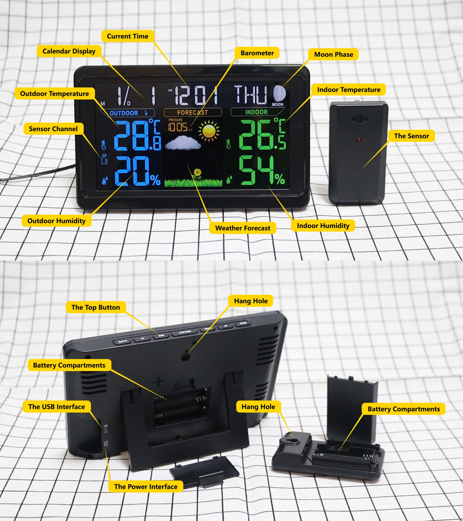 Ewetime 2024 New 433 Mhz Weather Station With Barometer Wireless Weather Station Digital ...