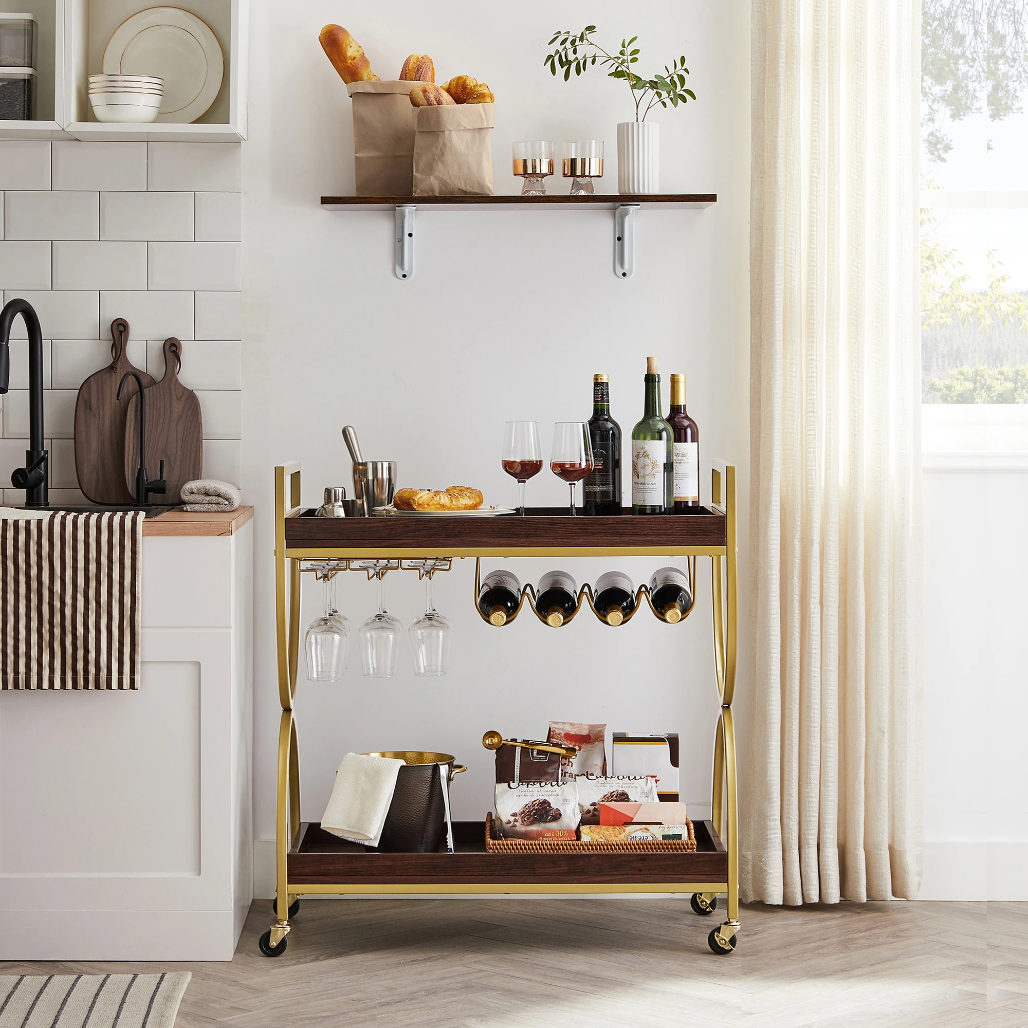 Vasagle Home Furniture Kitchen Serving Trolley Luxury Gold Metal Iron 2 ...