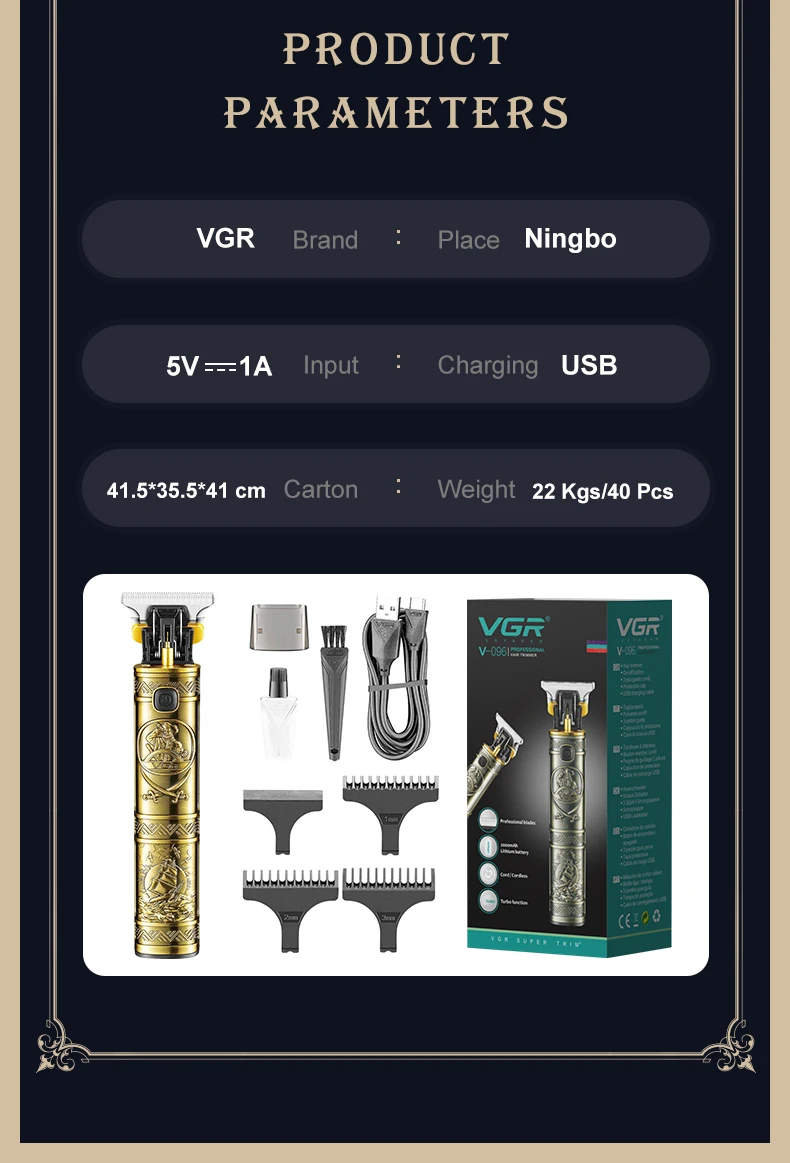 VGR V-096 Rechargeable Hair Trimmer for Men - Electric Beard Trimmer ...