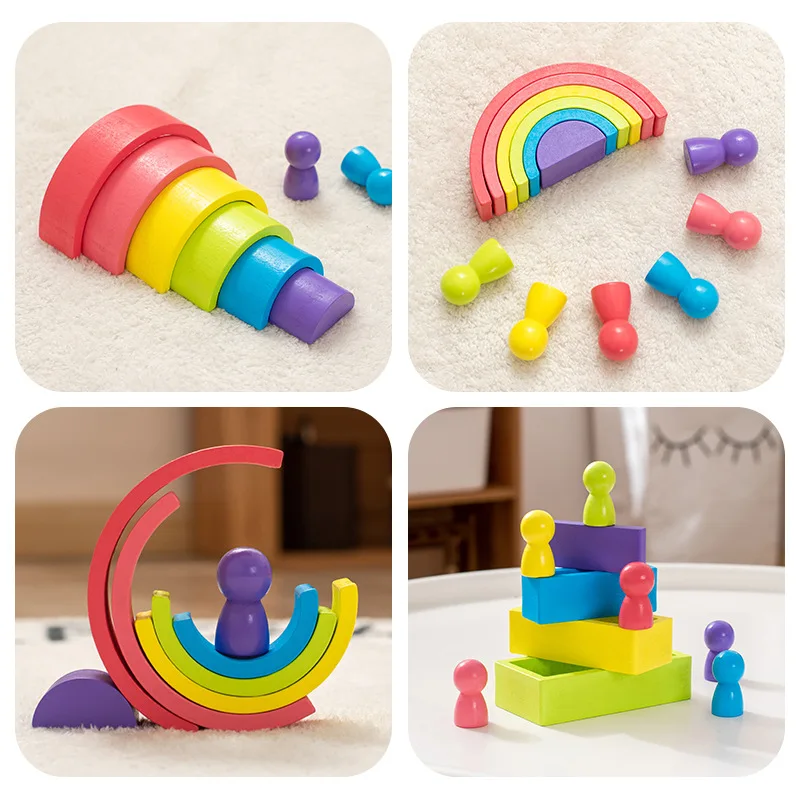 Educational Kids Rainbow Bluey Wooden Stacking Building Blocks Products ...