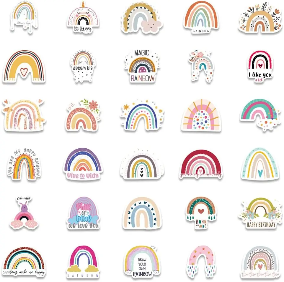 60pcs Die Cut Rainbow Bridge Sticker Pack - Boho Aesthetic