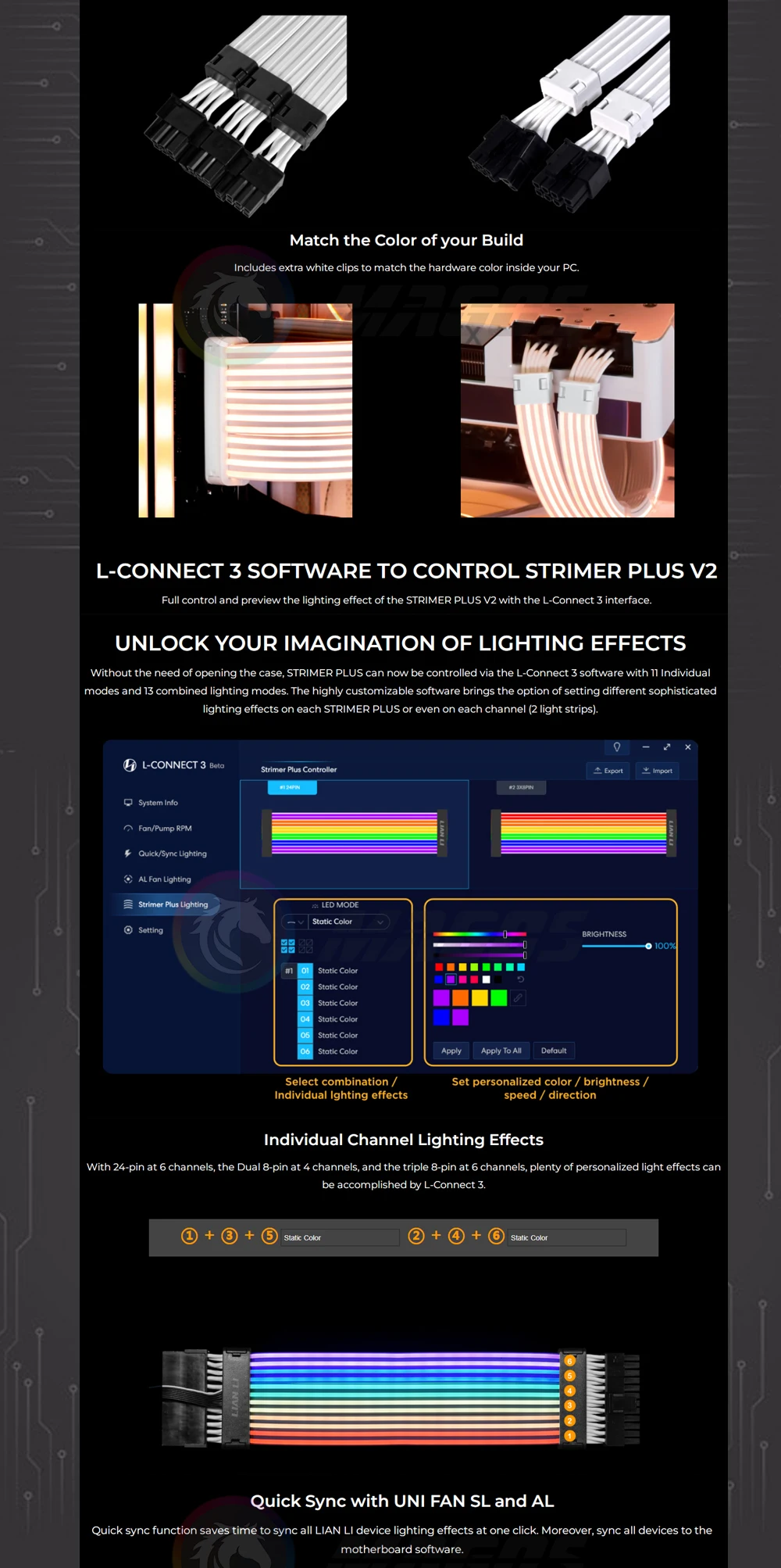 Lian Li Strimer Plus V2 RGB PSU Extension Cable Kit, ATX 24Pin GPU Dual ...