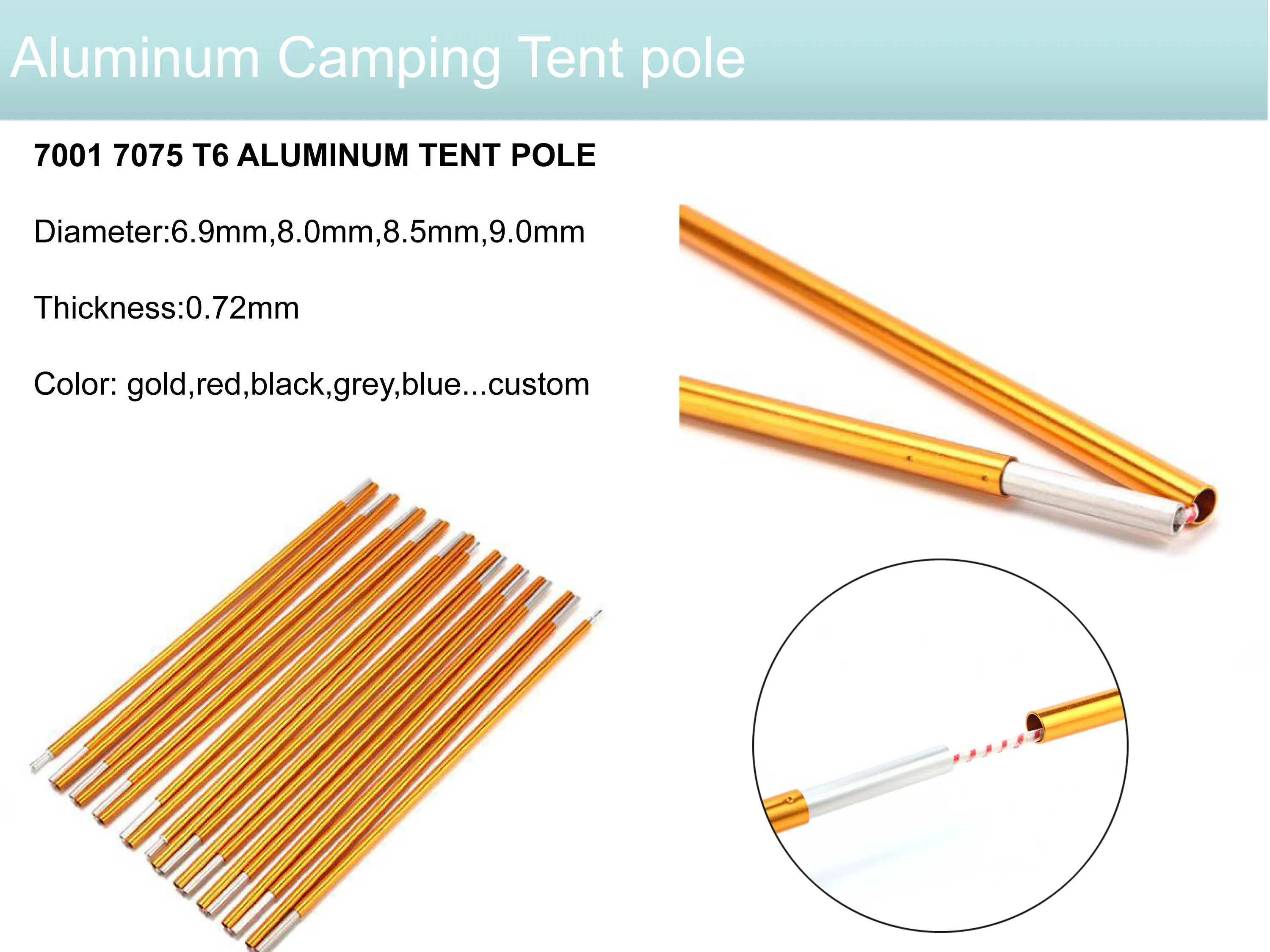 90 Degree Aluminum Bending Tent Pole for Camping Tents