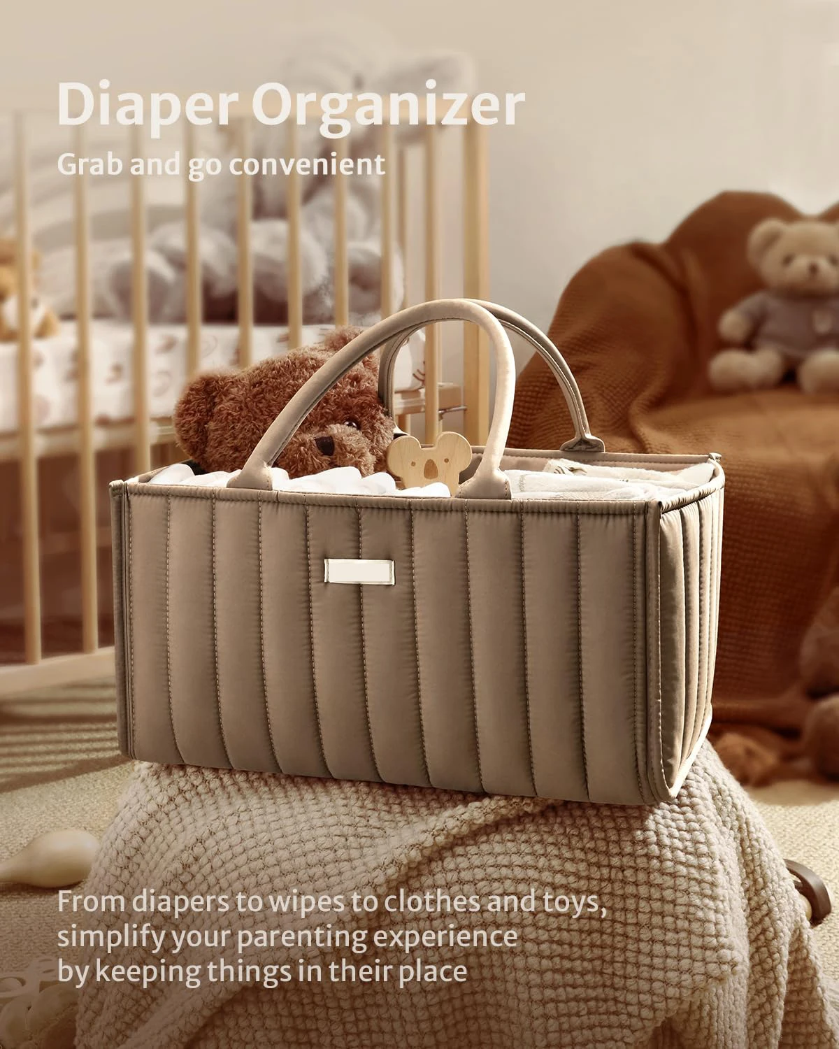 Custom Label Stylish Nursery Storage Basket - Baby Diaper Caddy Organizer