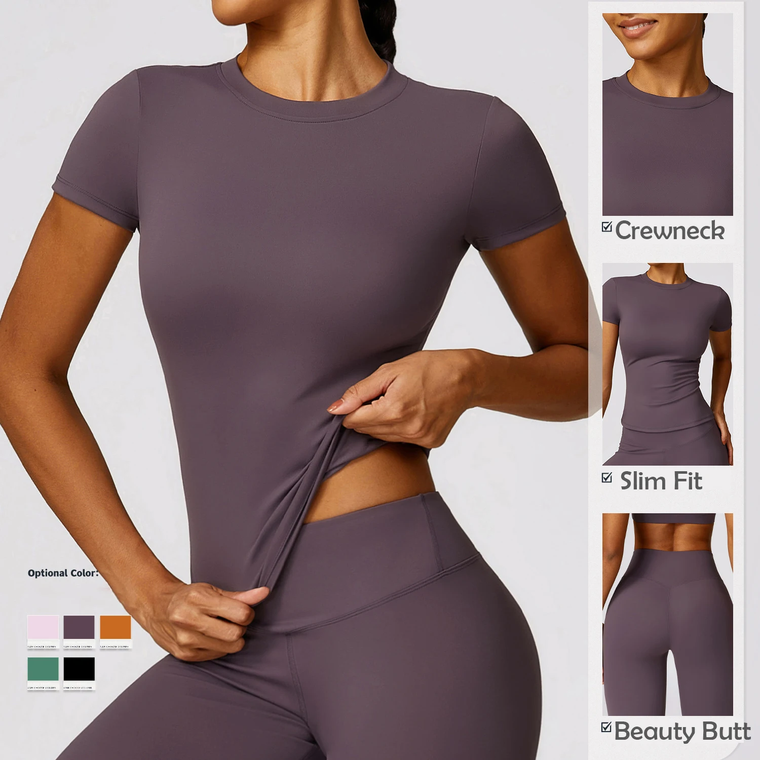 2 Piece Activewear Set - Nylon Training T-Shirts & Yoga Pants