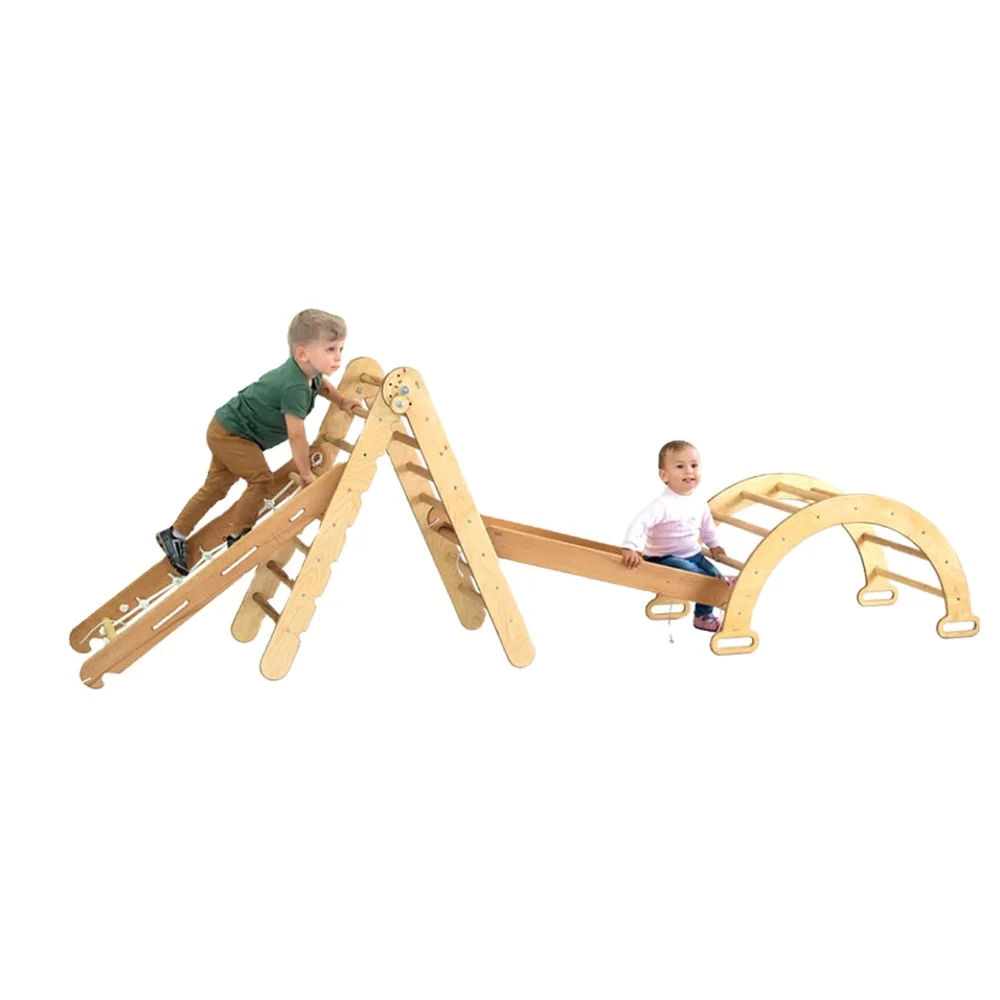 Montessori Wooden 4 in 1 Pikler Triangle Climbing Set for Toddlers Kid ...