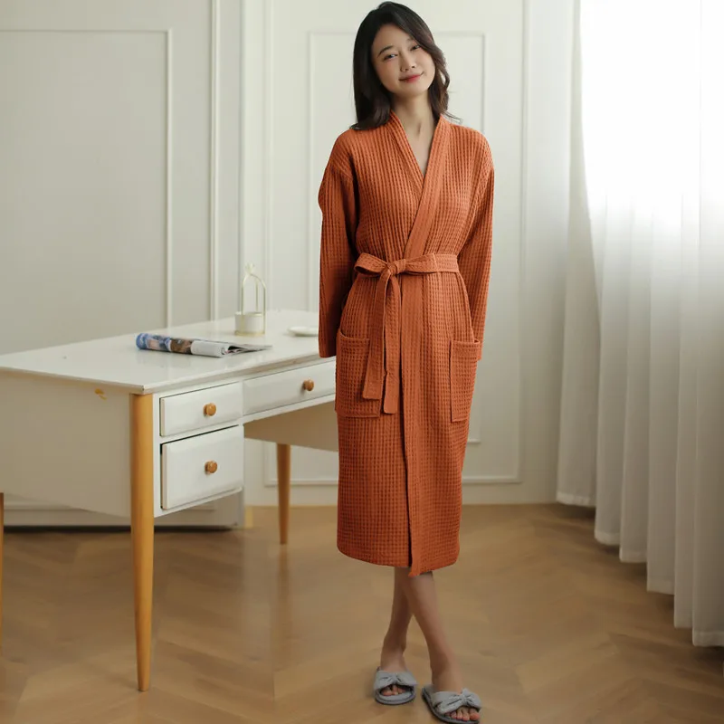 Best Price 100% Cotton Robe Customized Logo Orange Color V-neck Waffle ...