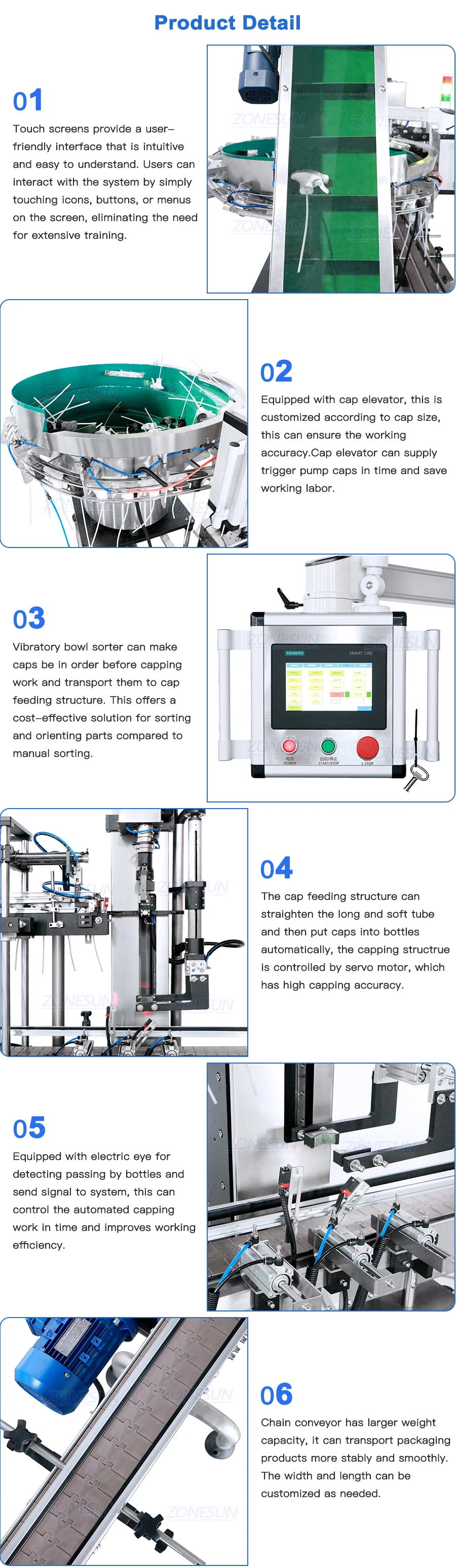 ZONESUN ZS-XG445A Automatic Screw Servo Trigger Pump Spray Bottle Capping Machine With Cap ...