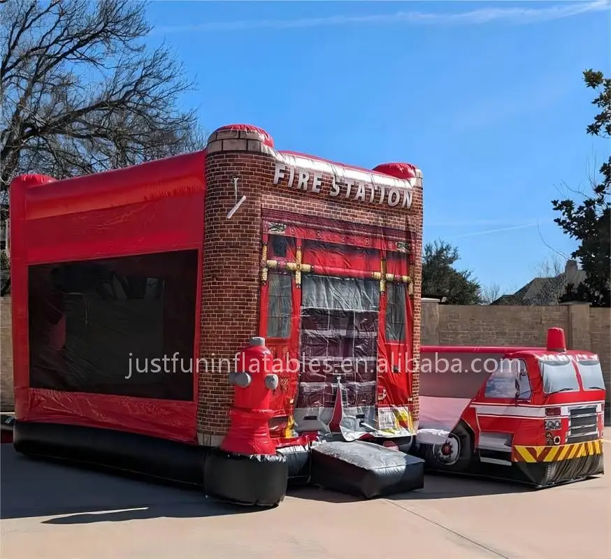 Inflatable Fire Station Party Rental Fire Truck Inflatable Bounce House ...
