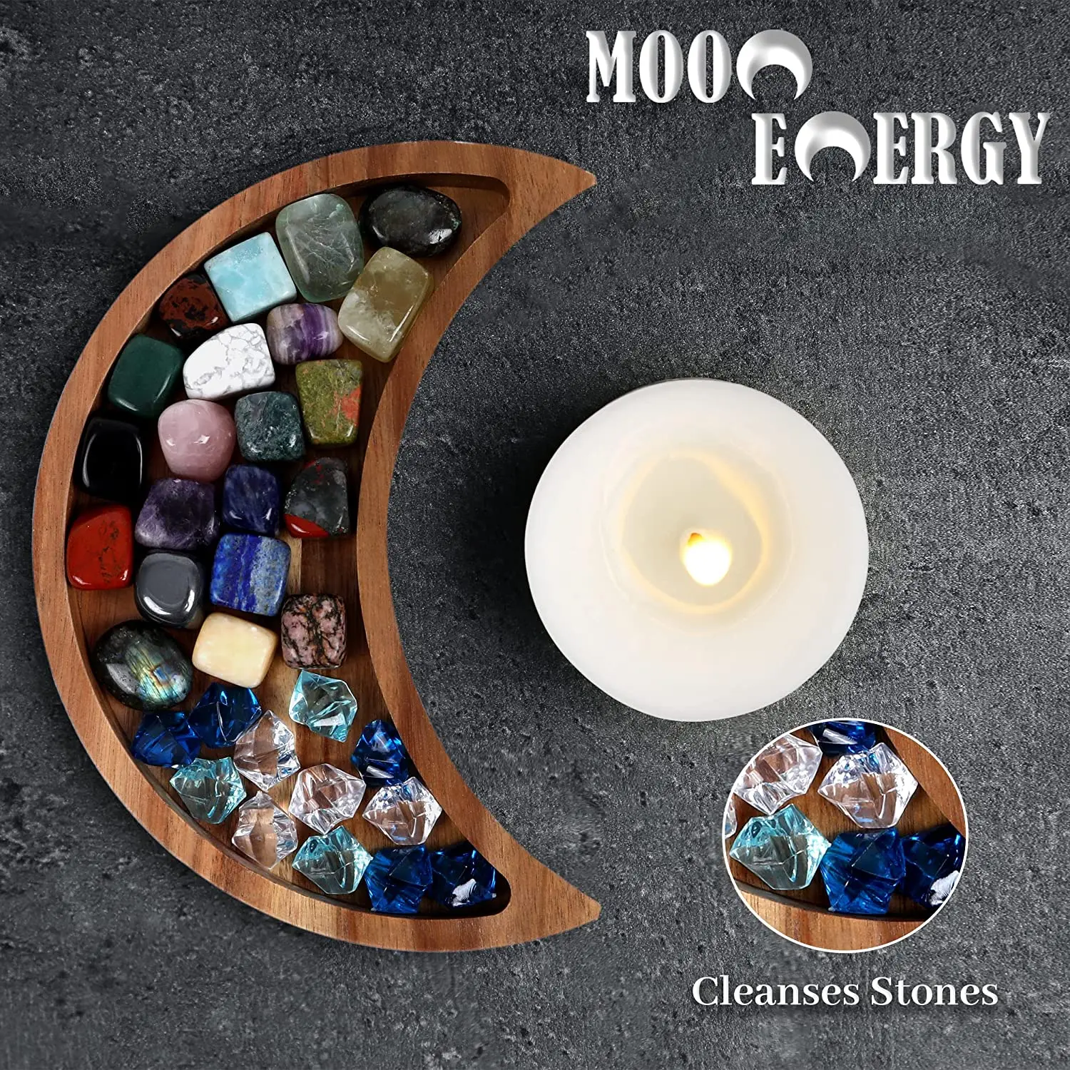 Antique Brown Wooden Half Moon Serving Tray Moon Crystal Tray For ...