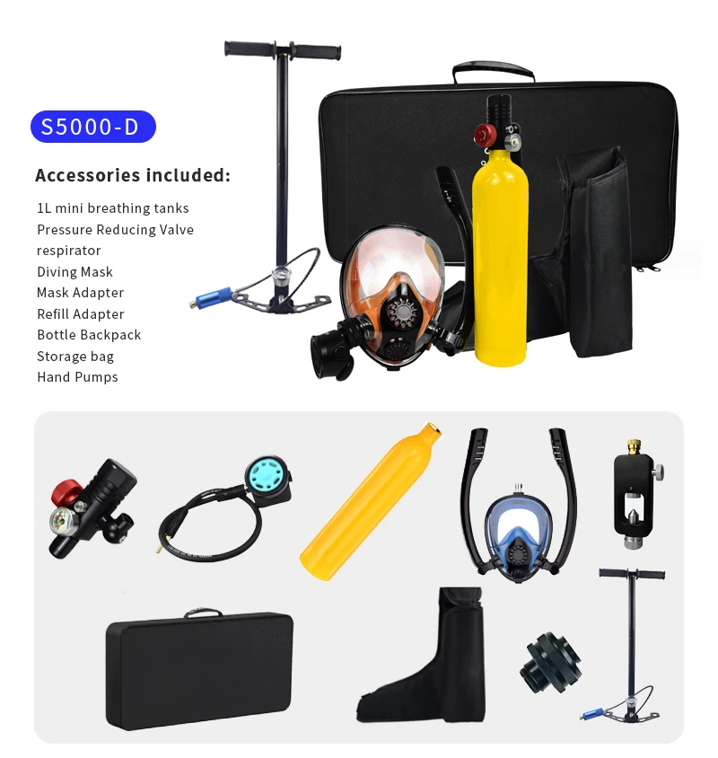 1L Scuba Diving Equipment - Oxygen Lung Tank & Full Face Mask