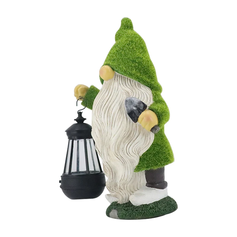 Customized Solar Lights Flocking Figure Resin Garden Gnome Statue