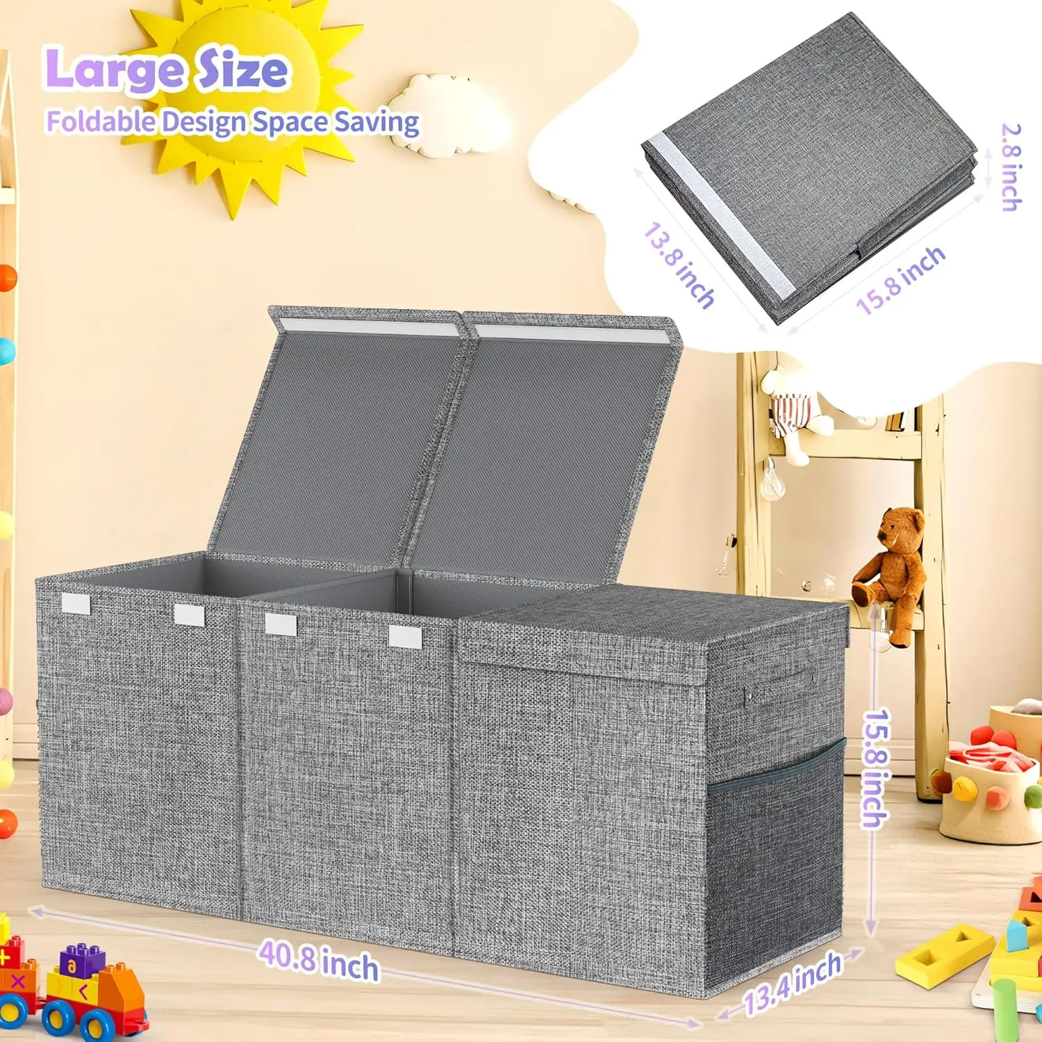 Extra Large Toy Box Collapsible Sturdy Kids Toy Chest Toy Storage ...