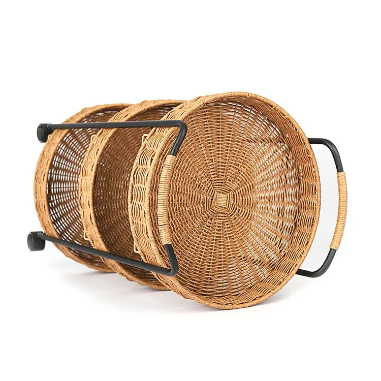Multifunction Fruit Tray Basket Rattan With Wheels Three-tier Kitchen ...