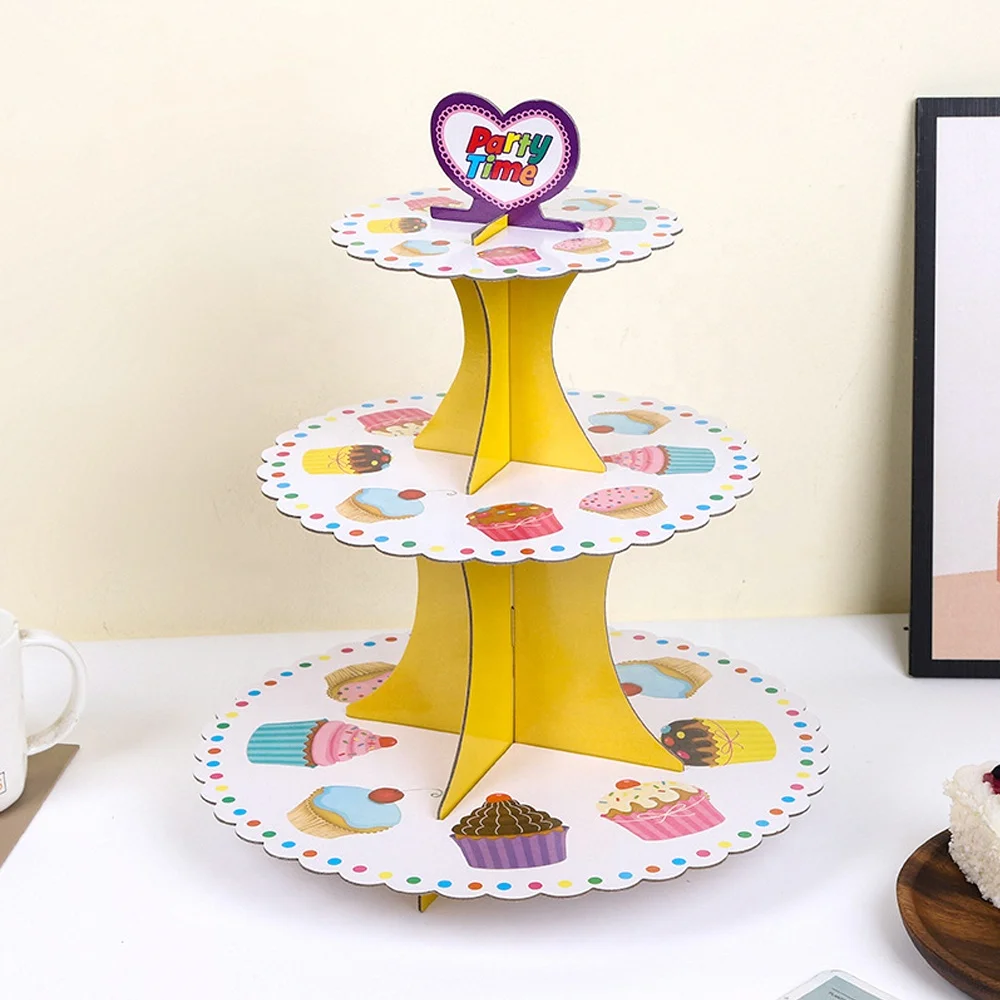 3-Tier Paper Cake Cupcake Stand Cardboard Dessert Cupcake Stand Display ...