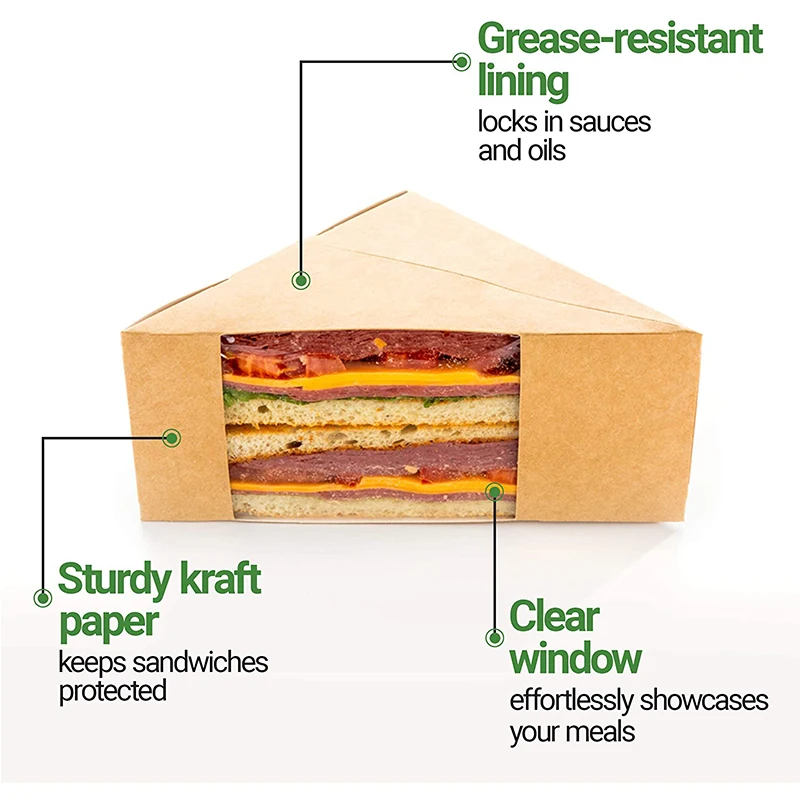 Eco-friendly Disposable Sandwich Box - Kraft Paper Triangle
