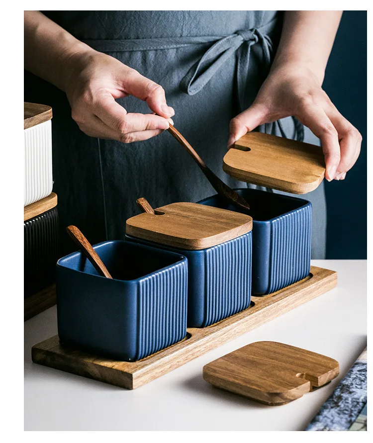 Custom Name Ceramic Spice Jar Set with Bamboo Lid