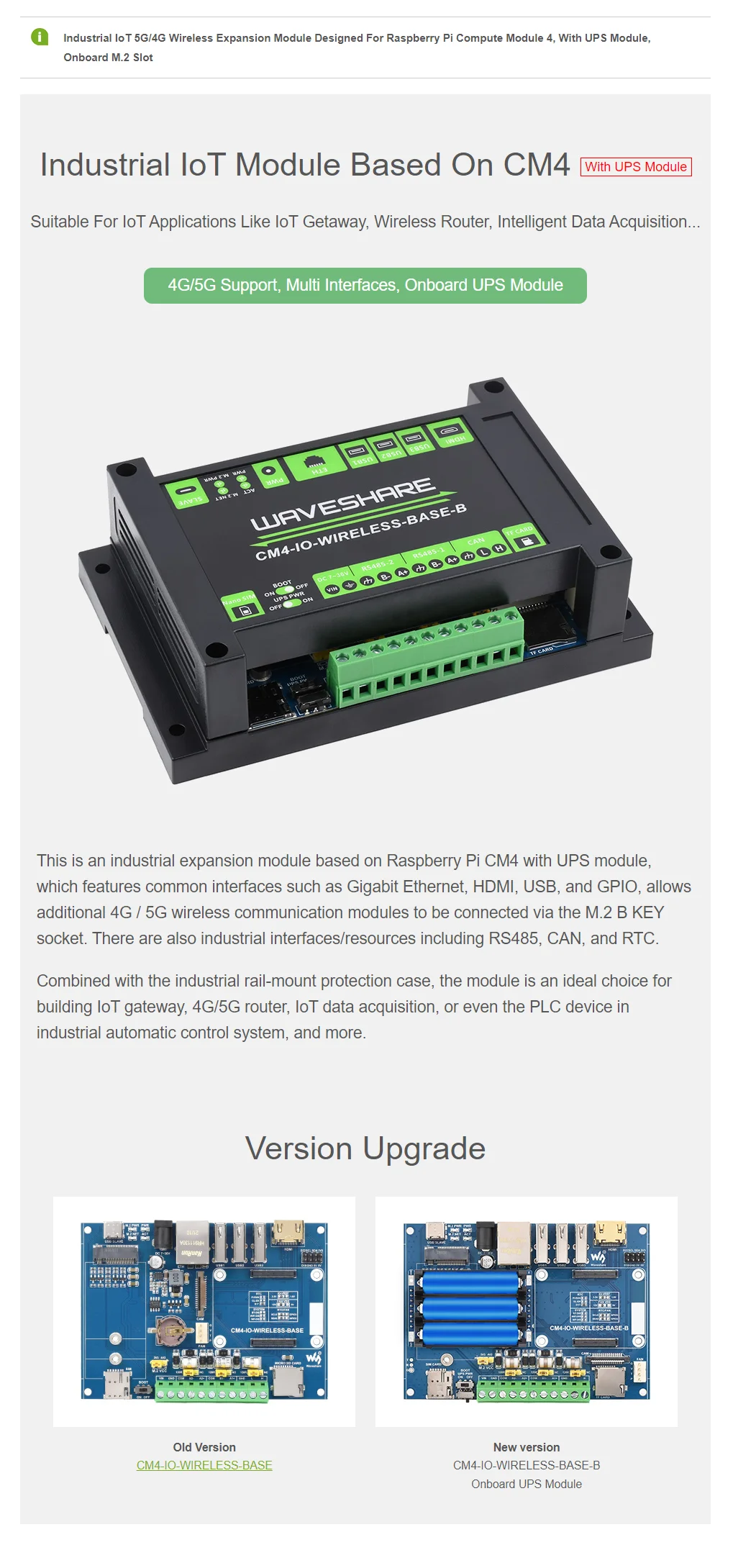 Waveshare Industrial IoT 5G/4G Wireless Expansion Module Designed for ...