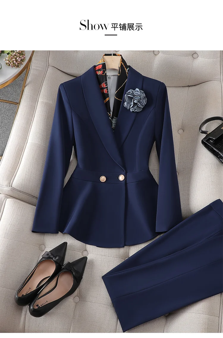 Female Professional Work Clothes Navy Blue Spring Autumn Suit for Hotel ...