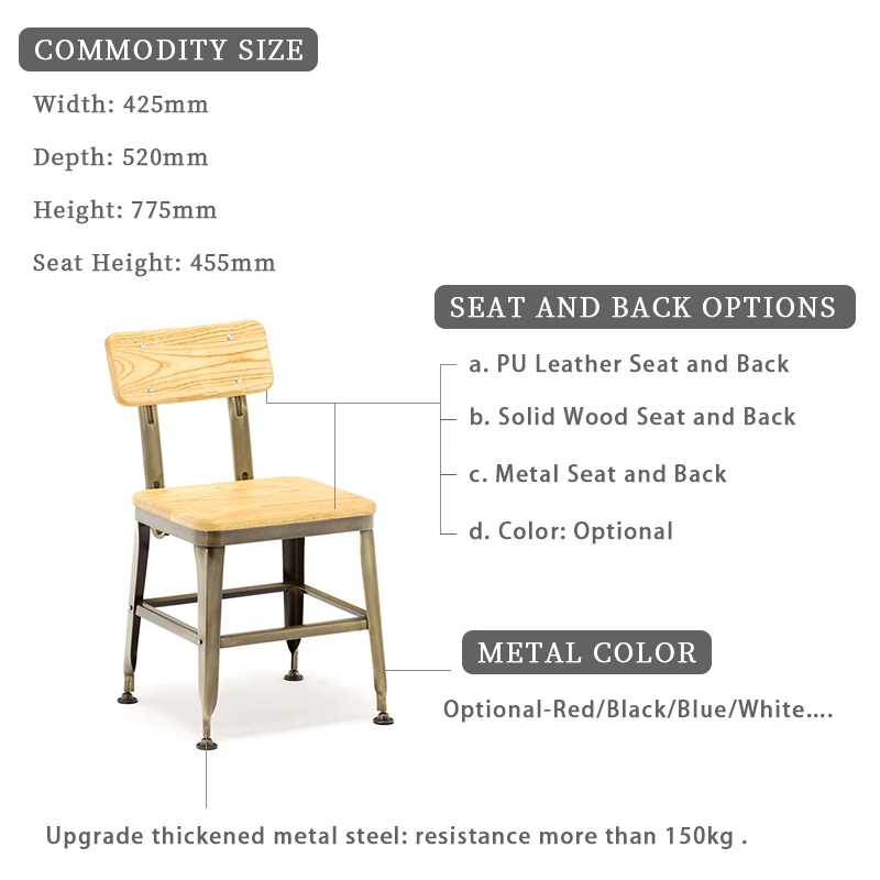 Industrial Metal Steel Vintage Back Restaurant Cafe Chair Indoor And ...