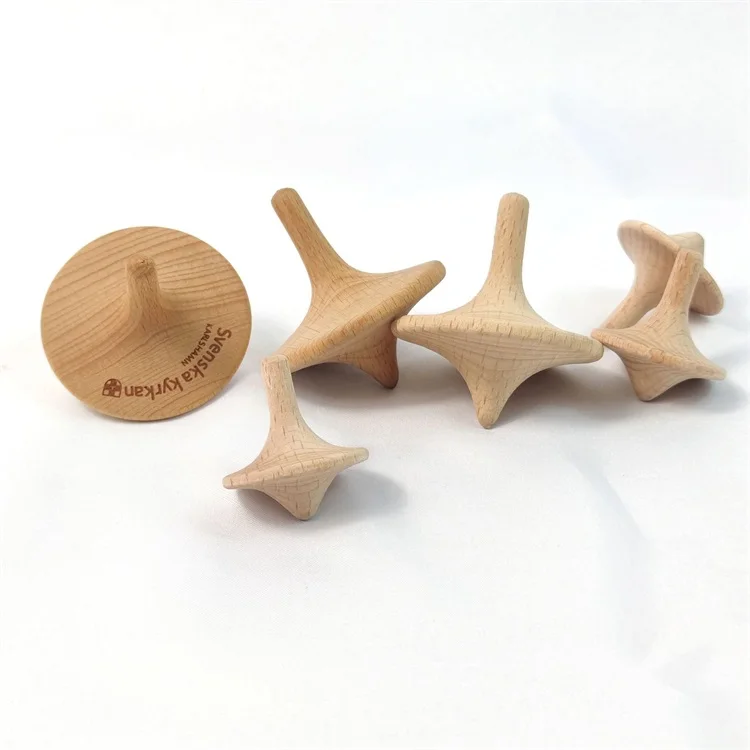 Beech Wood Spinning Top Wooden Gyro Classic Interesting Children ...
