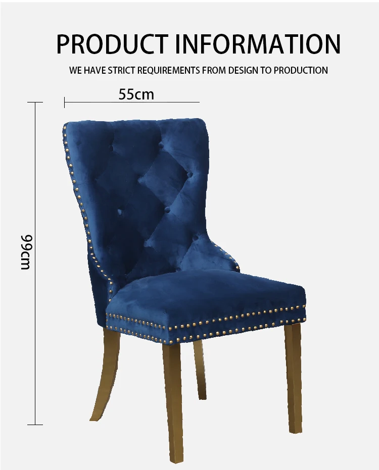 2021 Modern Navy Blue Velvet Tufted Button Back Dining Chairs
