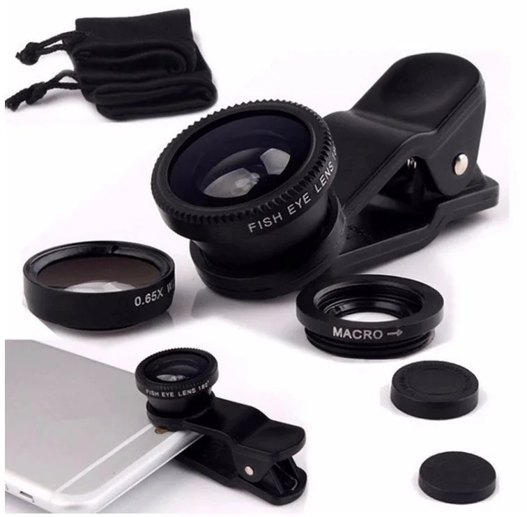 High Quality 3 In 1 Mini Dual Selfie Wide Angle Fish Eye Zoom Lenses ...