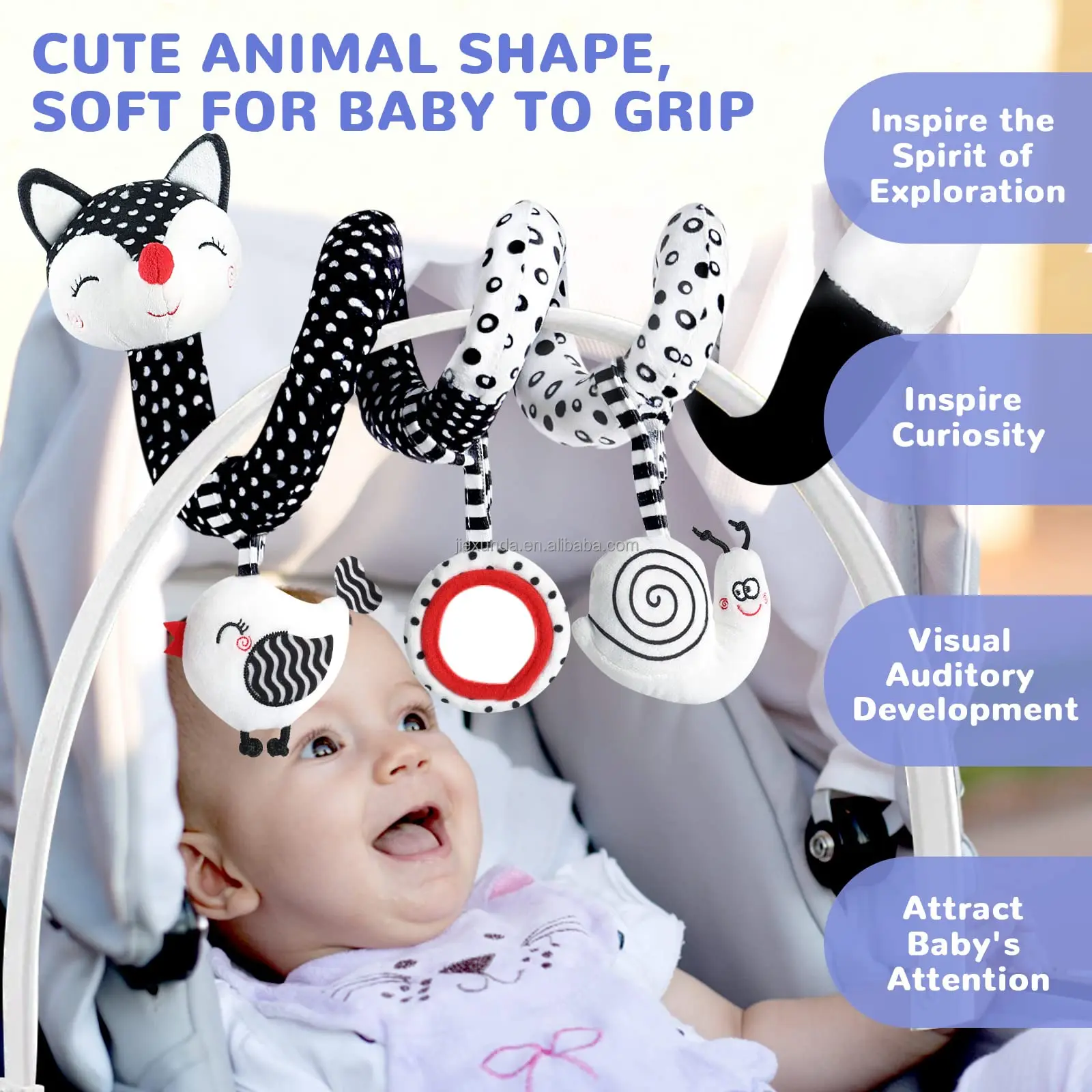 Black White Stroller Baby Spiral Plush Activity Toy
