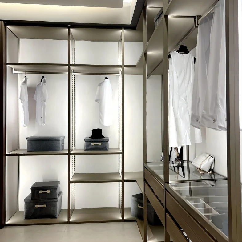 Luxury Modern Bedroom Walk In Closet Aluminum Profile Wardrobe Cabinet ...