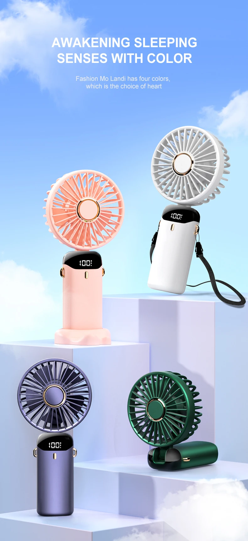 USB Rechargeable Fold Handheld Fan - 3 in 1 Portable Cooler