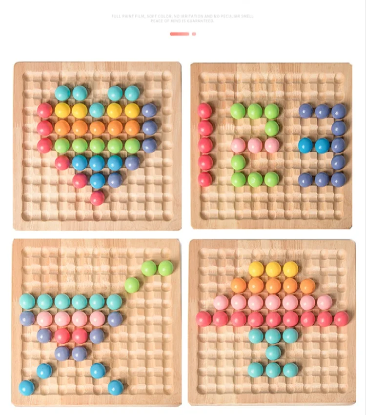 Rainbow Wooden Beads Elimination Game Wood Board Bead Game Toy Colorful ...